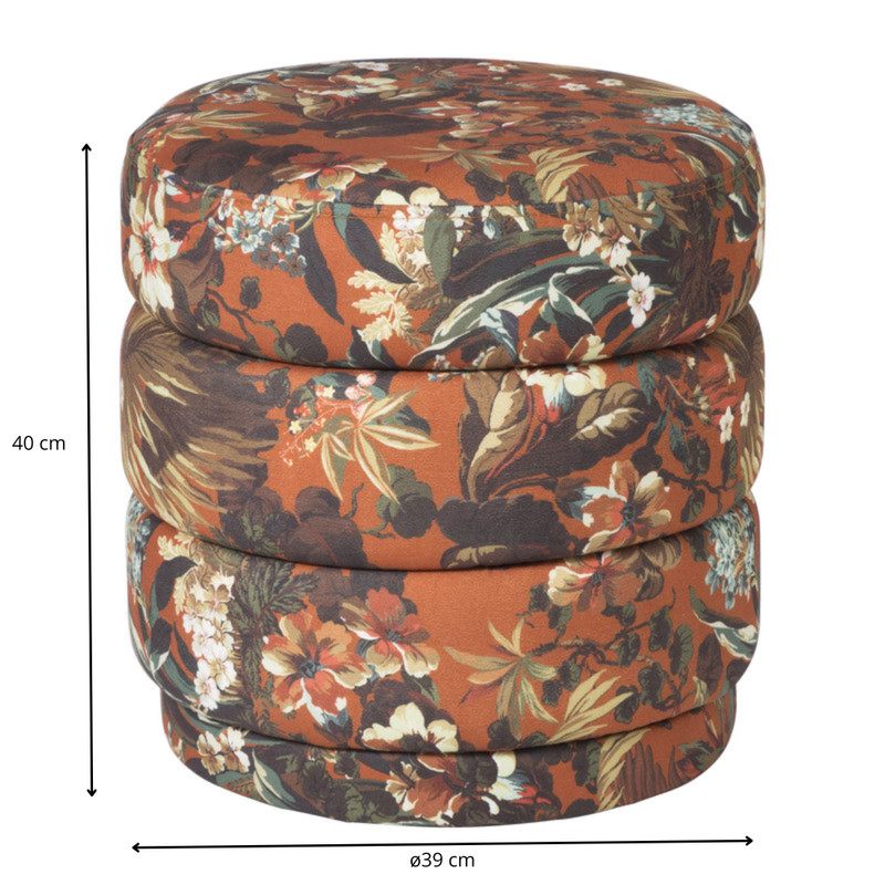 Poef Frida gebloemd - ø39x40 cm | Xenos